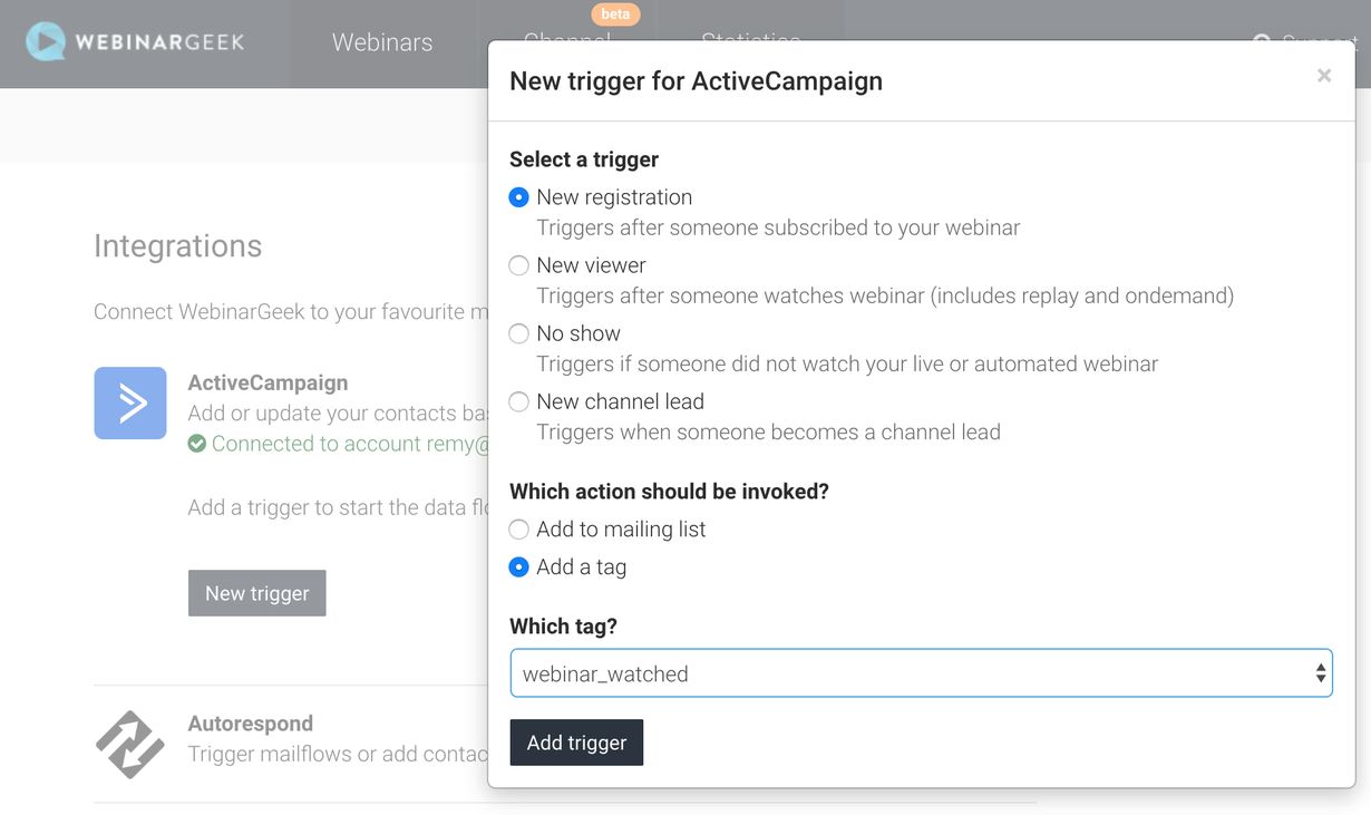 Product update: Adding triggers to integrations! | WebinarGeek