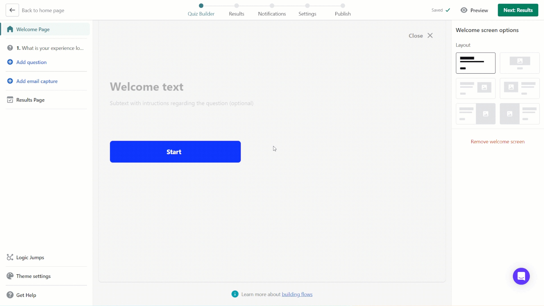 Setting up a Welcome Page for your quiz - Perfect Product Finder ...