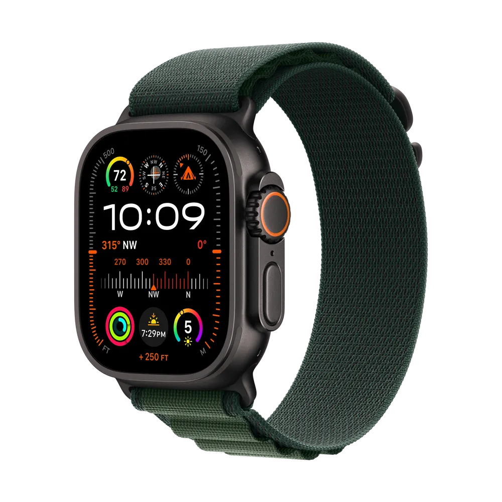 Apple Watch Ultra 2 49mm Black Titanium Case Dark Green Alpine Loop Large